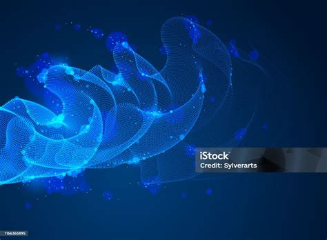波流動的粒子在黑暗的抽象向量魔法背景上 光滑的彎曲形狀點透明薄紗織物在風3d 形狀點混合網格 輕鬆壁紙向量圖形及更多插圖圖片 Istock