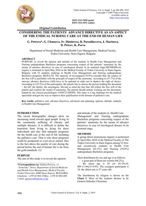 Pdf Considering The Patients`advance Directive As An Aspect Of The