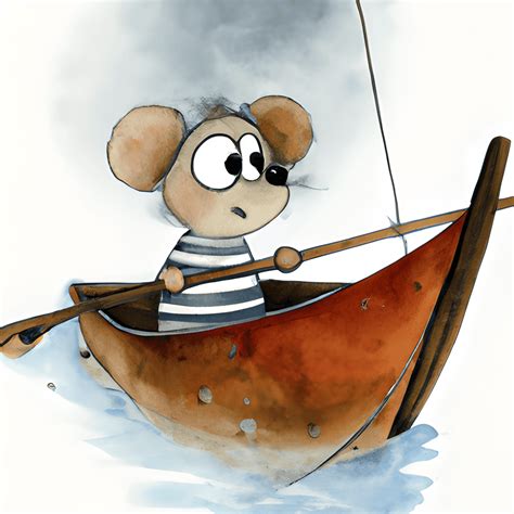 Cute Fluffy Mouse Rowing In Boat · Creative Fabrica