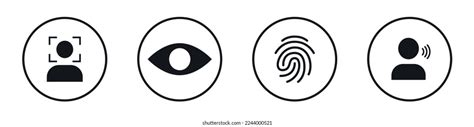 Biometrics Authentication Icons Face Eye Fingerprint Stock Vector