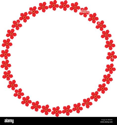 Colored Round Frame With Flowers Red Over White Background Vector