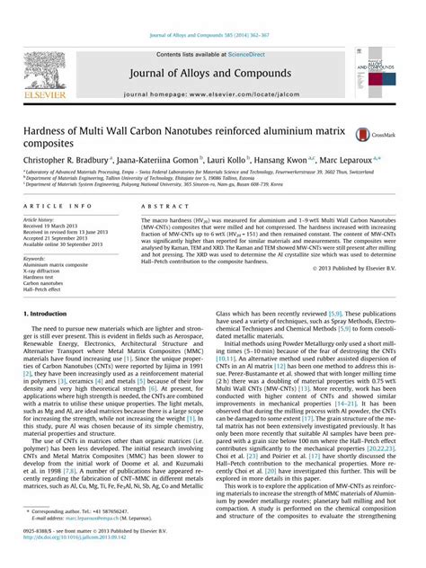 Pdf Hardness Of Multi Wall Carbon Nanotubes Reinforced Aluminium Matrix Composites Dokumen Tips