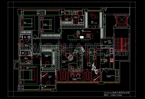 196 Functional Floor Plan Cad Drawing Of An Apartment With An Area Of 250m2
