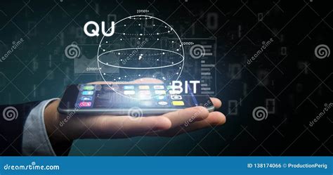 Businessman Holding Quantum Computing Concept With Qubit Icon D Rendering Stock Photo Image