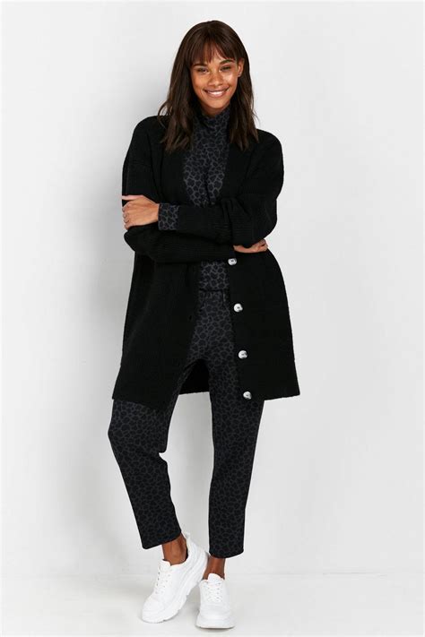 Jumpers And Cardigans Black Buttoned Longline Cardigan Wallis