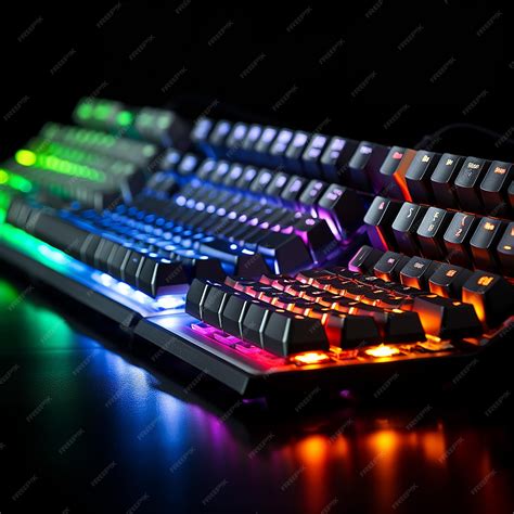 Premium Ai Image Hologram Of A Computer Keyboard With Holographic Keys And Backlit