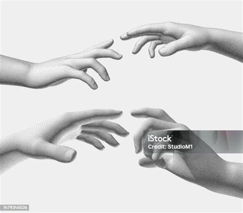 손이 서로를 향해 닿는다 인간 관계 공생 또는 파트너십의 개념 3d 벡터 일러스트레이션 배너 전단지 포스터 표지 또는 브로셔를위한 디자인 손에 대한 스톡 벡터 아트 및 기타