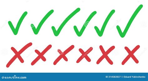 Green Checkmarks And Red Crosses Set Vector Illustration 314582837