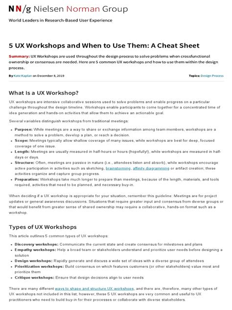 5 ux workshops cheat sheet pdf consensus decision making