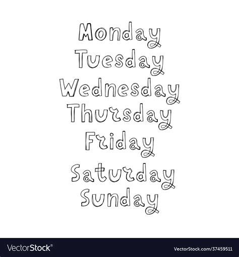 Handwritten Days Week Sunday Monday Tuesday Vector Image