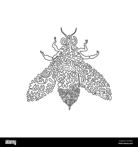 Single Curly One Line Drawing Of Beautiful Bee Abstract Art Continuous Line Draw Graphic Design