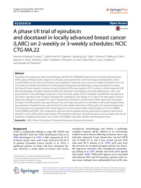Pdf A Phase I Ii Trial Of Epirubicin And Docetaxel In Locally Advanced Breast Cancer Labc On