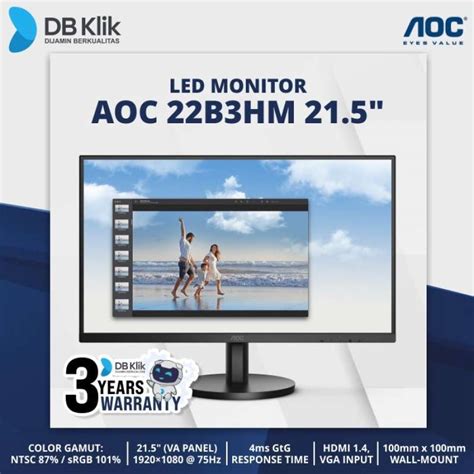Jual Led Monitor AOC 22B3HM 21 5 Inch VA 75Hz Full HD Hdmi Vga 22B3HM