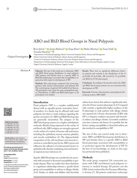 Pdf Abo And Rhd Blood Groups In Nasal Polyposis