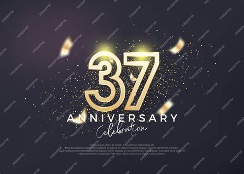 37주년 기념 축제에 대한 골드 라인 디자인 포스터 배너 축제 인사를 위한 프리미엄 터 프리미엄 벡터