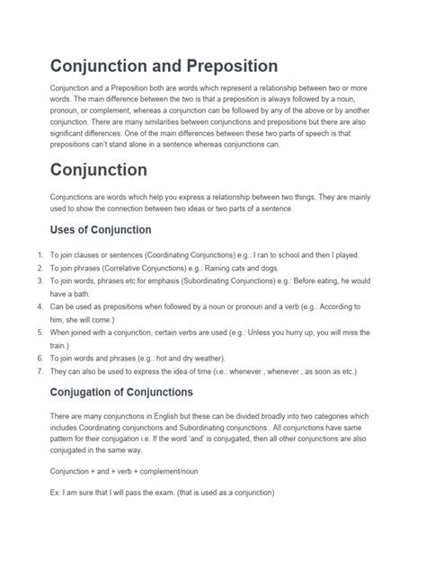 Conjunction And Preposition Pdf Preposition And Postposition Sentence Linguistics