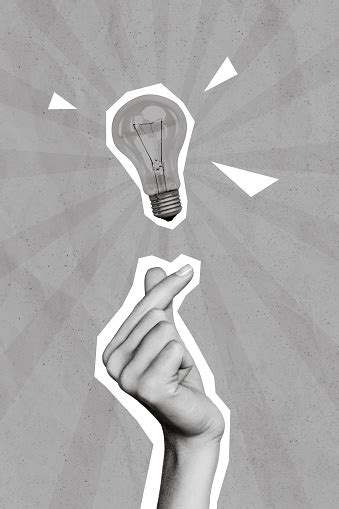 검은 색 흰색 효과 인간의 팔 손가락이 한국의 사랑 제스처 전구를 보여주는 수직 콜라주 이미지 절연 된 파란색 그림 배경 0명에 대한 스톡 사진 및 기타 이미지 Istock