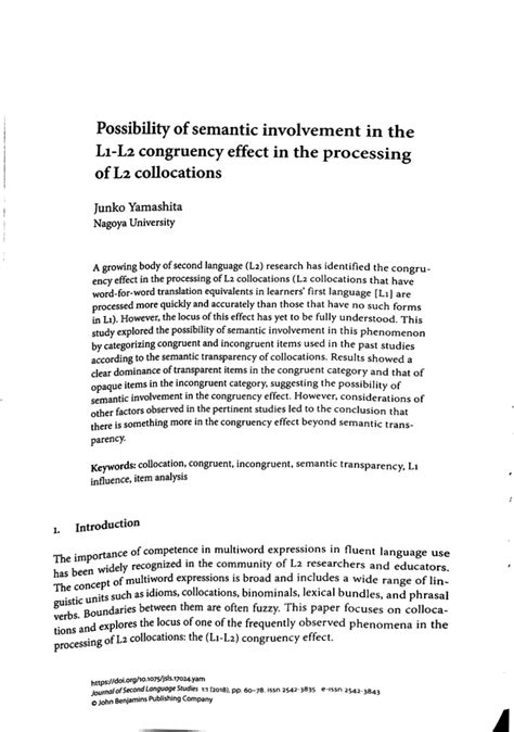 Pdf Possibility Of Semantic Involvement In The L1 L2 Congruency