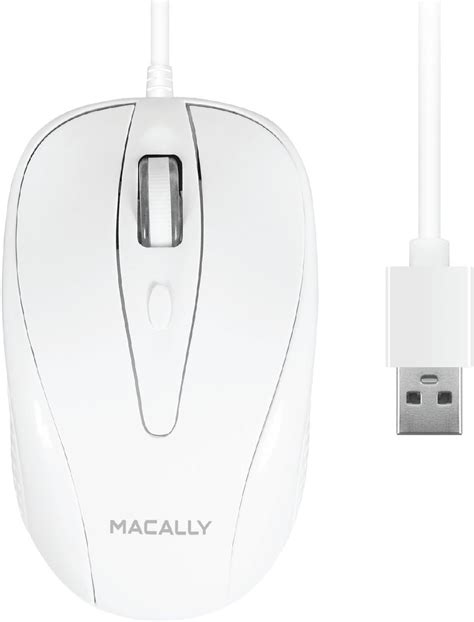 Macally Usb Wired Mouse With 3 Button Scroll Wheel White Turbo