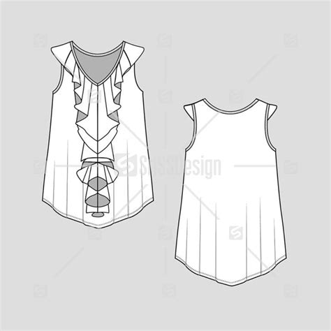 Fashion Henley Neck Puff Knotted Cuff Sleeves Technical Flat Sketch