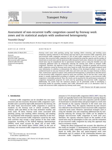 Pdf Assessment Of Non Recurrent Traffic Congestion Caused By Freeway Work Zones And Its
