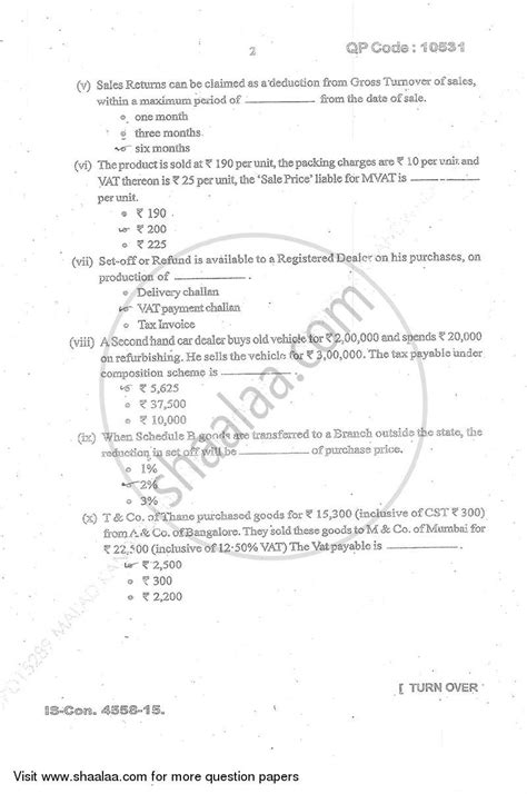 Direct And Indirect Taxation Applied Component Group 2014 2015 Bcom
