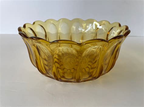 Vintage Amber Glass Serving Bowl Anchor Hocking Fairfield Amber Glass