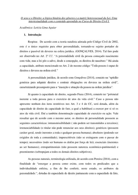 O Sexo E O Direito A Lógica Binária Dos Gêneros E A Matriz
