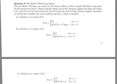 Solved The Master Theorem Use The Master Theorem As Stat