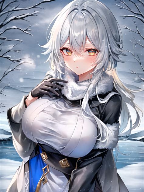 Rule 34 1girls Ai Generated Bangs Black Gloves Black Jacket Blush Fur Trim Gloves Gray Hair