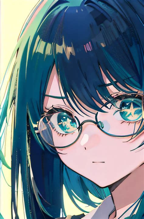 Anime Girl With Blue Hair And Glasses Looking At The Camera Seaart Ai