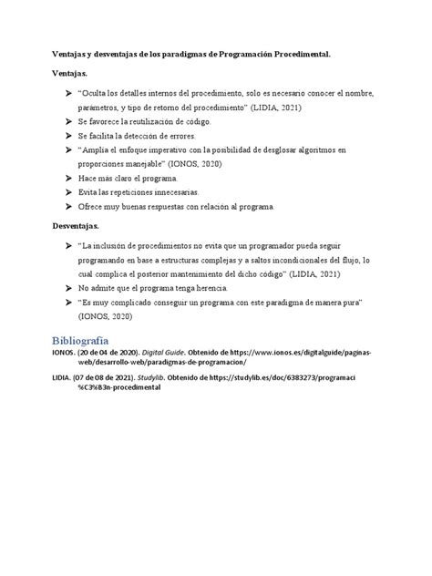 Ventajas De Los Paradigmas De Programación Procedimental Pdf