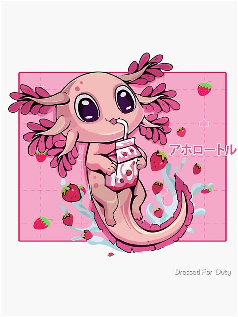 Kawaii Axolotl Strawberry Milk Japanese Anime Fan Sticker For Sale By