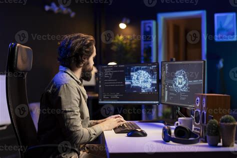 Developer Using Computer To Update Artificial Intelligence Machine
