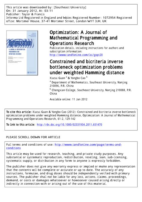 Pdf Constrained And Bicriteria Inverse Bottleneck Optimization