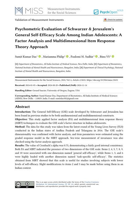 Pdf Psychometric Evaluation Of Schwarzer And Jerusalems General Self