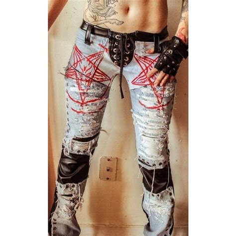 Toxic Vision Destroyed Pentagram Jean Pants Ropa Ropa Rock Ropa Gótica