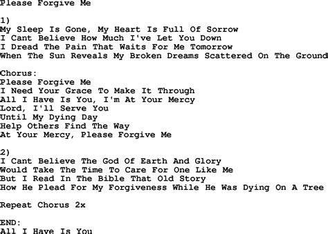 Country Southern And Bluegrass Gospel Song Please Forgive Me Lyrics