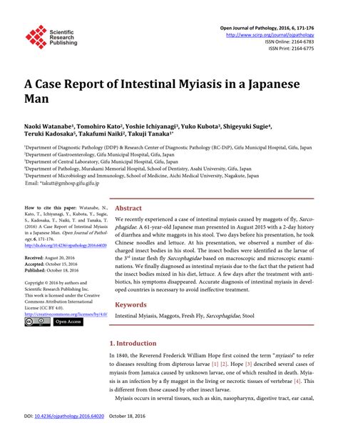 Pdf A Case Report Of Intestinal Myiasis In A Japanese Man