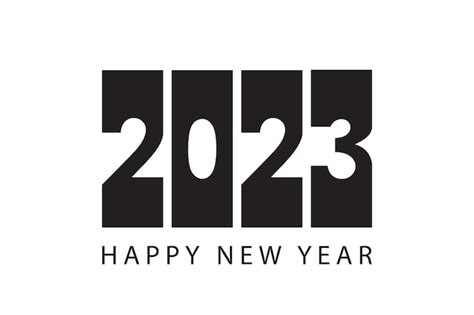 2023 새 해 복 많이 받으세요 로고 텍스트 디자인 서식 파일 벡터 일러스트 레이 션 흰색 배경에 고립 된 검은 레이블
