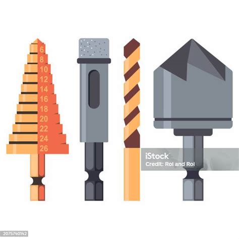 Drill Bits Vector Cartoon Set Isolated On A White Background Stock