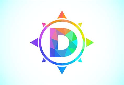 나침반의 다각형 알파벳 D 낮은 폴리 스타일 나침반 로고 기호 기호입니다 벡터 로고 디자인 로우 폴리곤 모델링에 대한 스톡 벡터