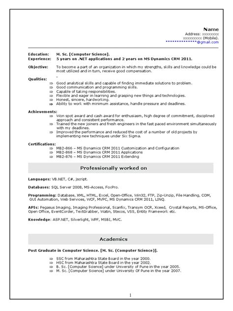 Microsoft Dynamics Crm Sample Resume 3 Pdf Microsoft Access
