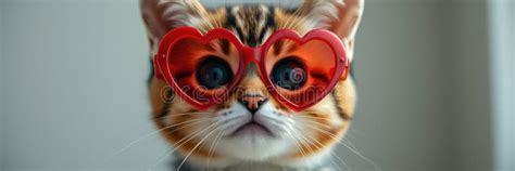 Cat Wearing Heart Shaped Sunglasses Strikes A Playful Pose Indoors