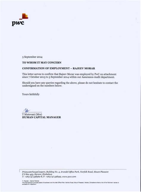 Pwc Reference Letter