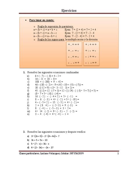 Ejercicios De Ecuaciones Combinadas Pdf