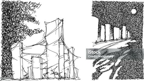 Ilustración De Dos Bocetos De La Arquitectura Abstracta Moderna De La