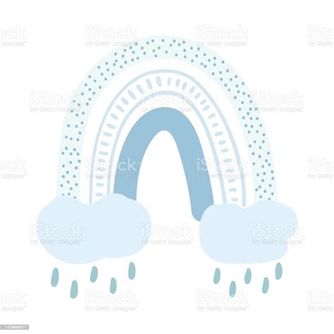 Dessin À La Main Mignon Arcenciel De Dessin Animé Avec Nuage Et Gouttes