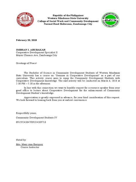 Letter For Cda Pdf