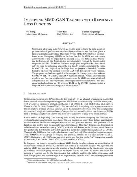 Pdf Improving Mmd Gan Training With Repulsive Loss Function Saman